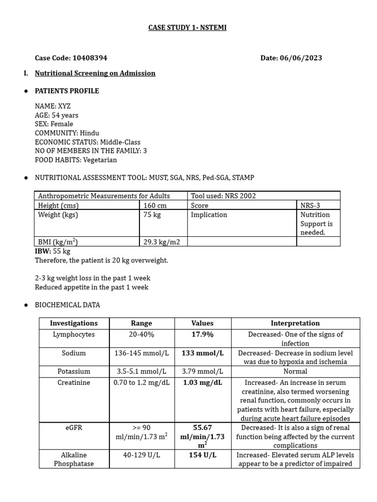 Case Study 1- NSTEMI- Anoushka.docx | PDF | Internal Medicine | Clinical Medicine