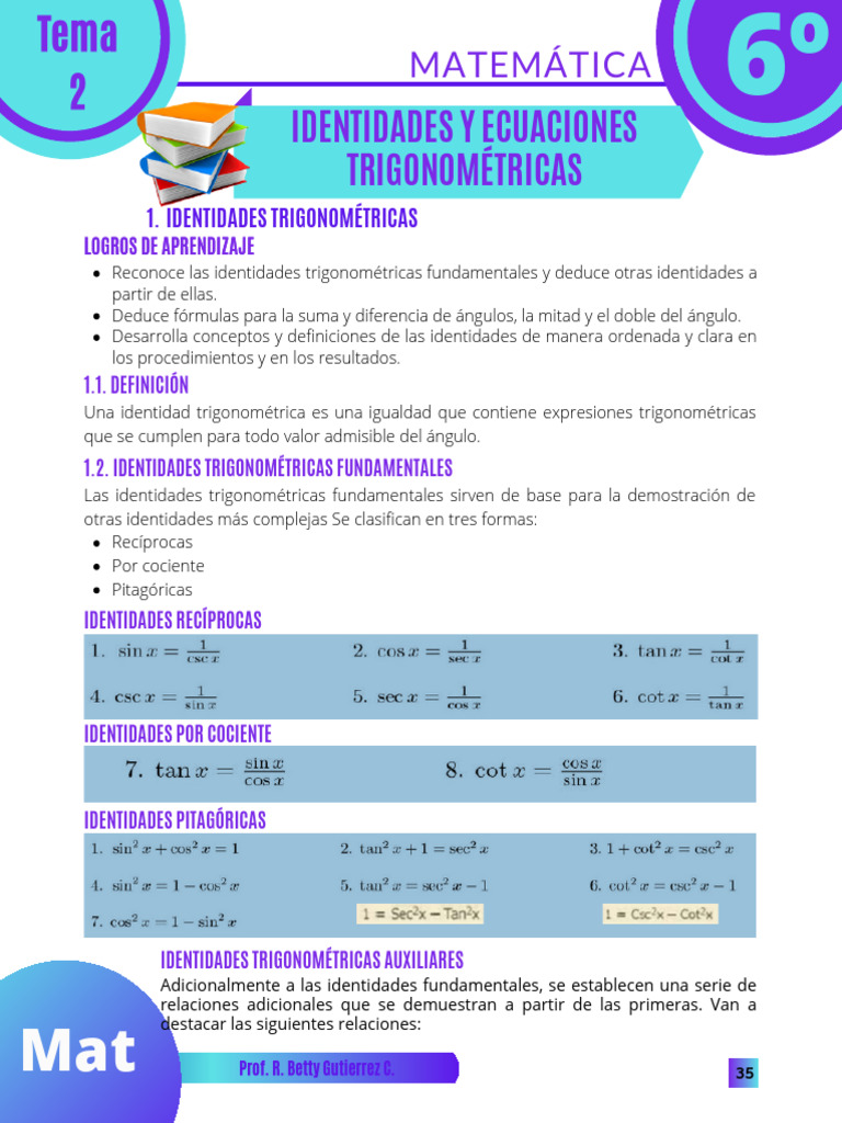 Cartilla - 5 - 6to. Sec | PDF | Funciones trigonométricas | Matemáticas