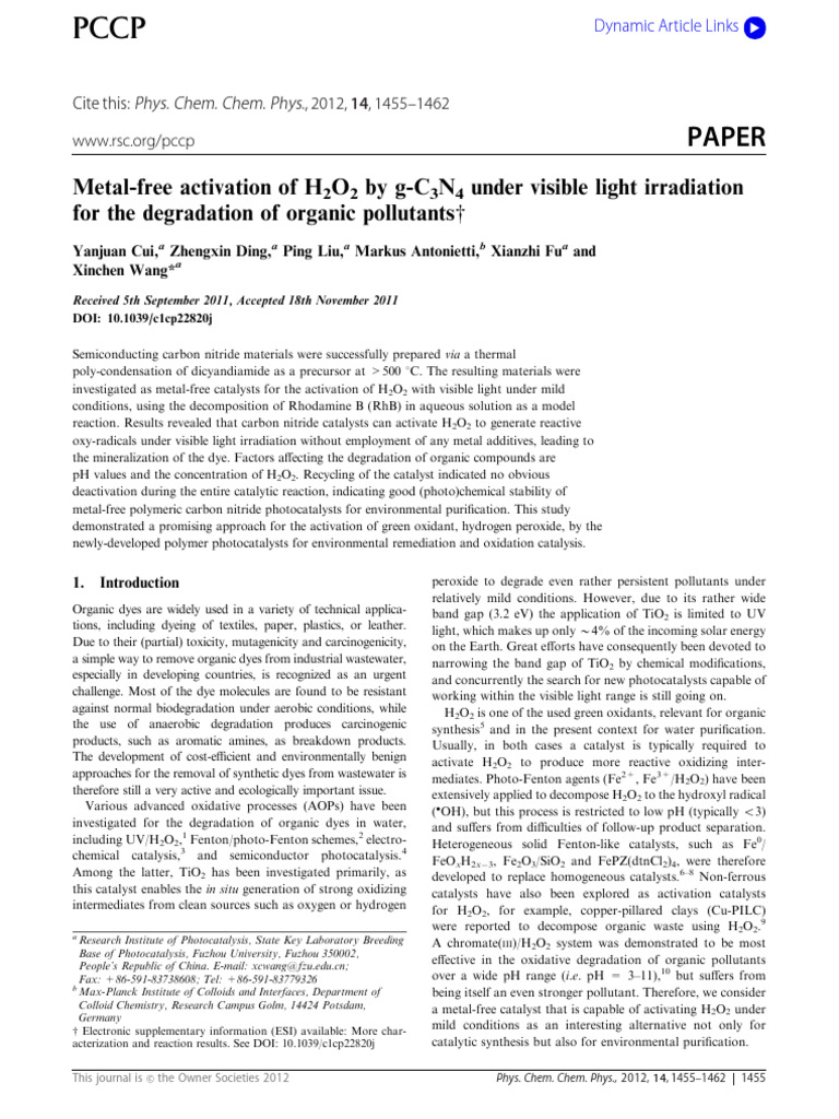 Cui2012metal-Free Activation of H2O2 by g-C3N4 Under Visible Light ...