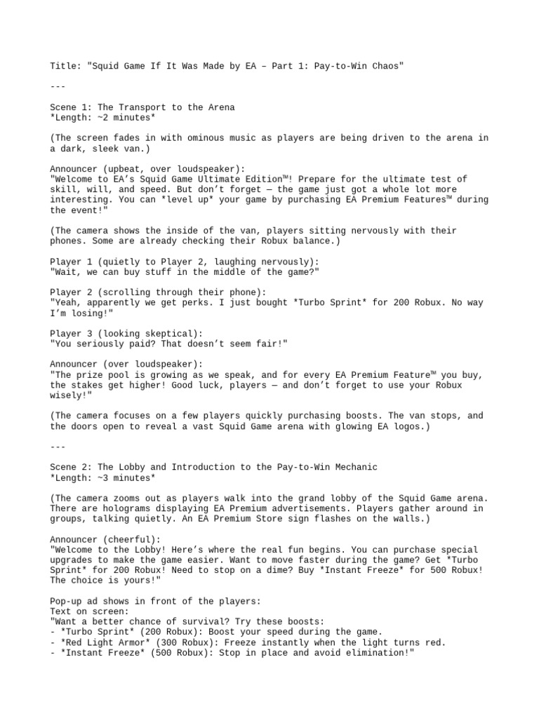 Squid Game EA Part 1 Script | PDF