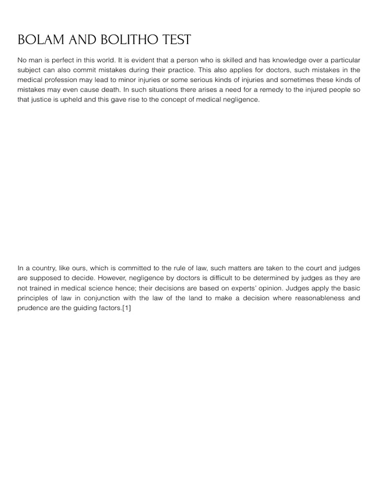 Bolam vs. Bolitho Test in Medical Negligence | PDF | Negligence | Physician