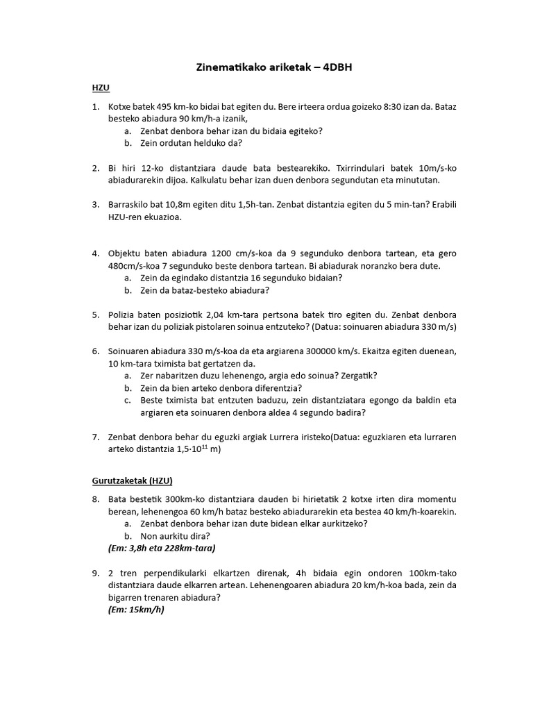 Zinematikako Ariketak | PDF