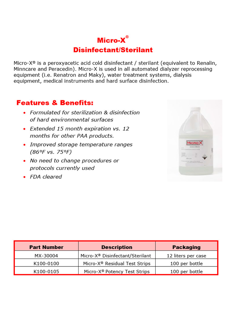 Micro-X® Cold Sterilant for Dialyzers | PDF