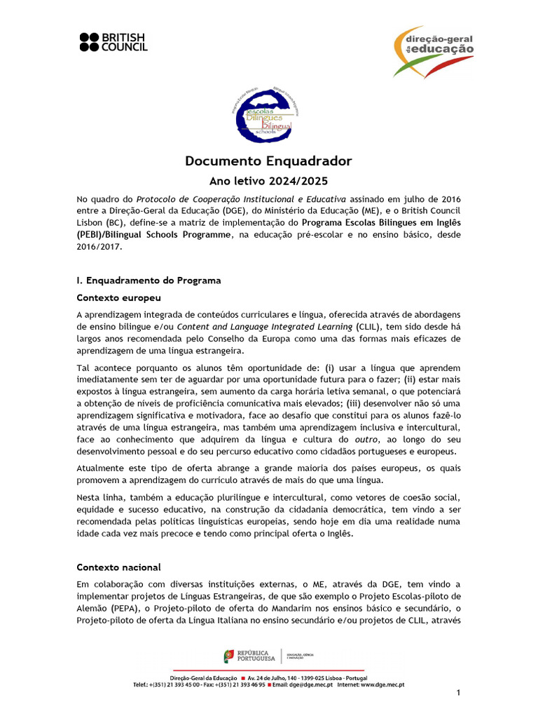 Pebi BSP Doc Enq 2024 2025 | PDF | Pré-escola | Pedagogia