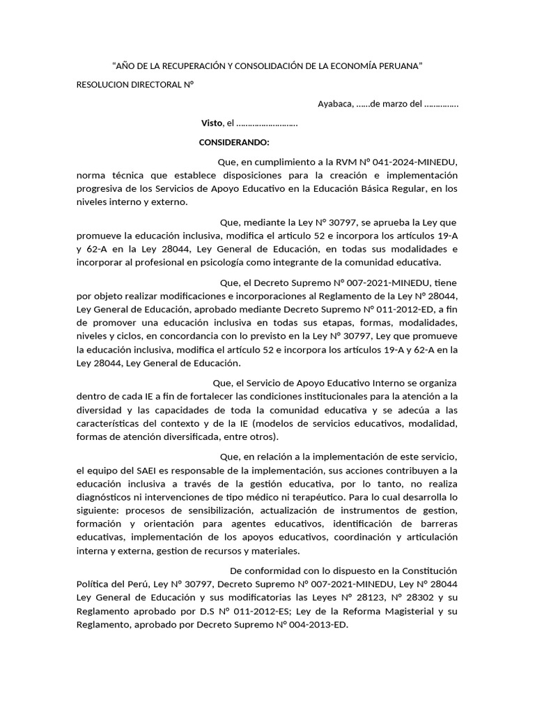 Modelo Resolucion Saei | PDF