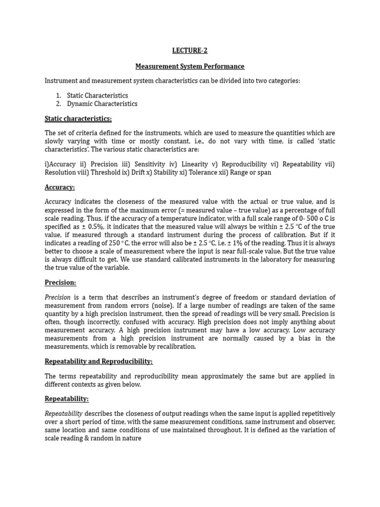 Measurement System Performance_Lec-2.docx | PDF | Accuracy And Precision | Measurement