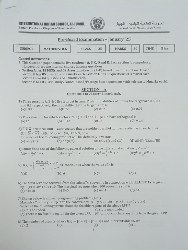 Maths Xii Preboard | PDF