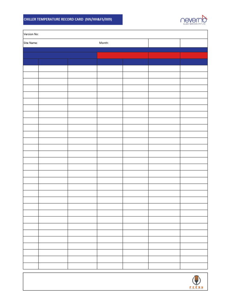 Chiller Temperature Record Card | PDF