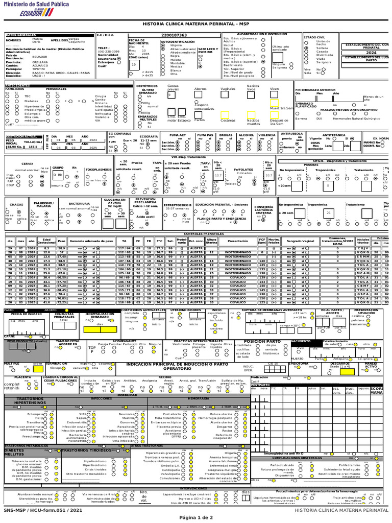 SNS - MSP - HCU - Form - 051.2021 MARCIA VARGAS | PDF | Parto | El embarazo