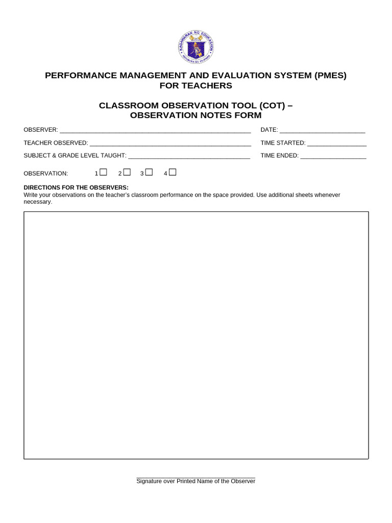Teacher Classroom Observation Tool | PDF