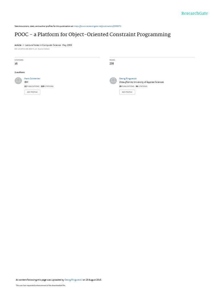 POOC A Platform For Object Oriented Constraint Programming | PDF