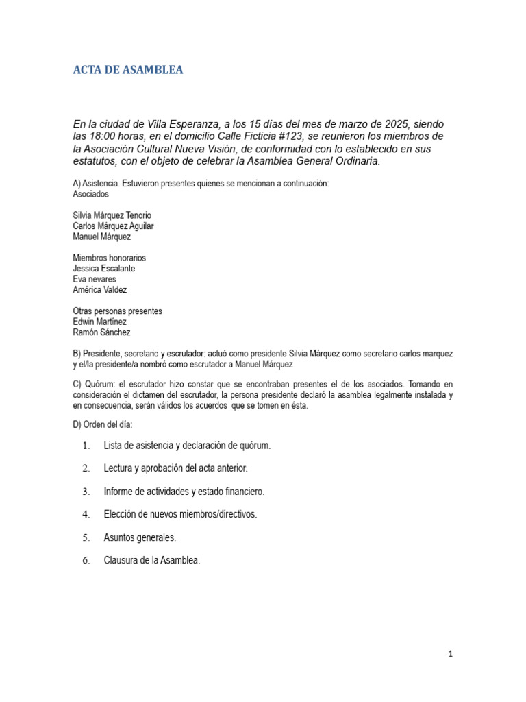 Modelo de Acta Asamblea | PDF | Gobierno