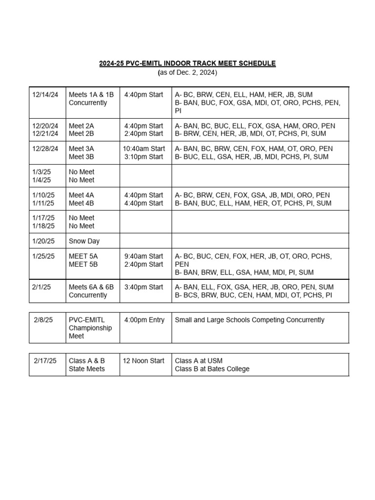 2024 25 PVC EMITL Indoor Meet Schedule 2 | PDF