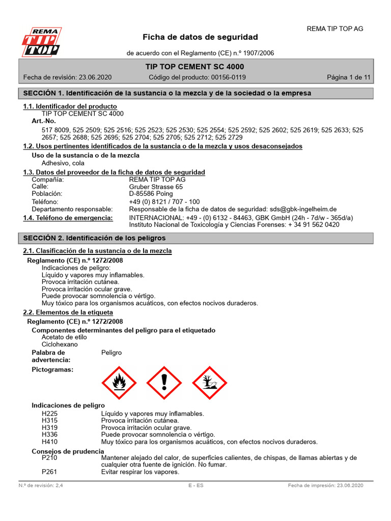 MSDS-0012 Cement SC 4000 Tip Top | PDF | Residuos | Agua