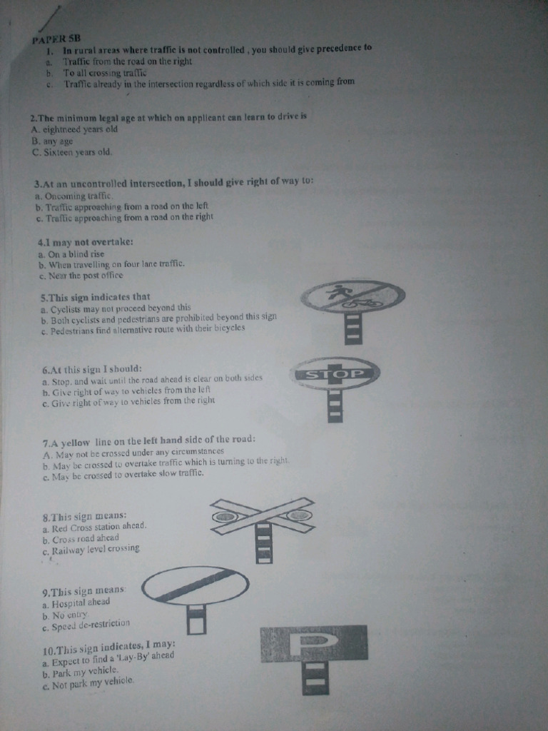 Driving Test Paper 5b | PDF