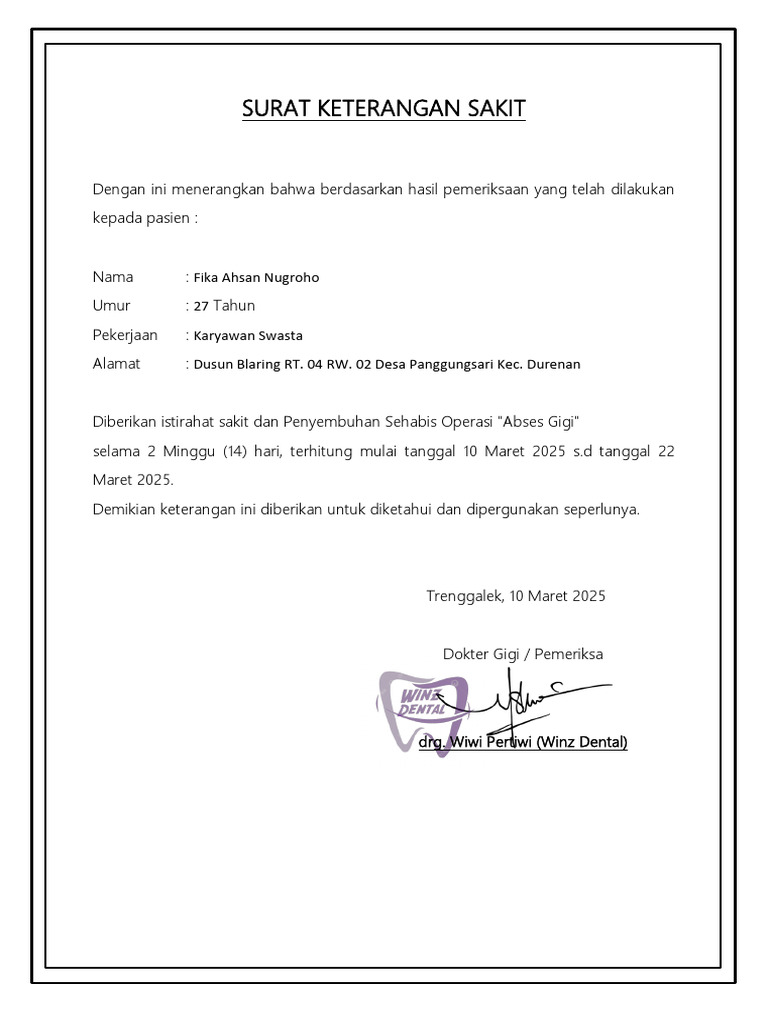 Surat Keterangan Sakit | PDF