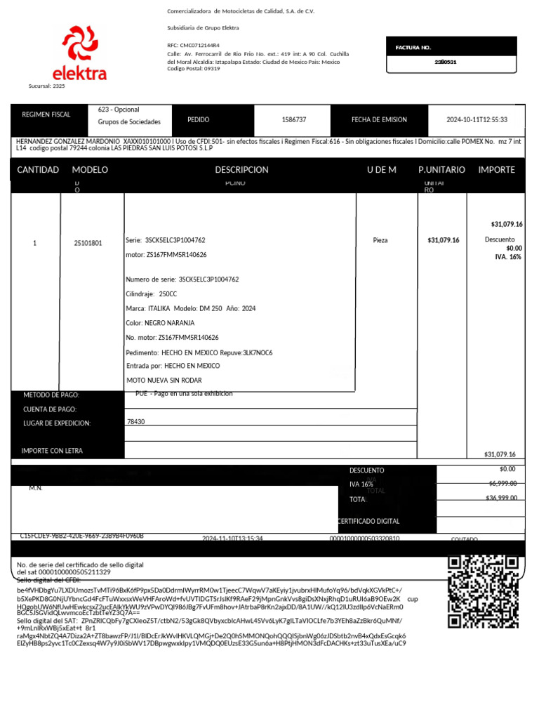 Factura DM 250 Naranja | PDF | Motociclismo | México