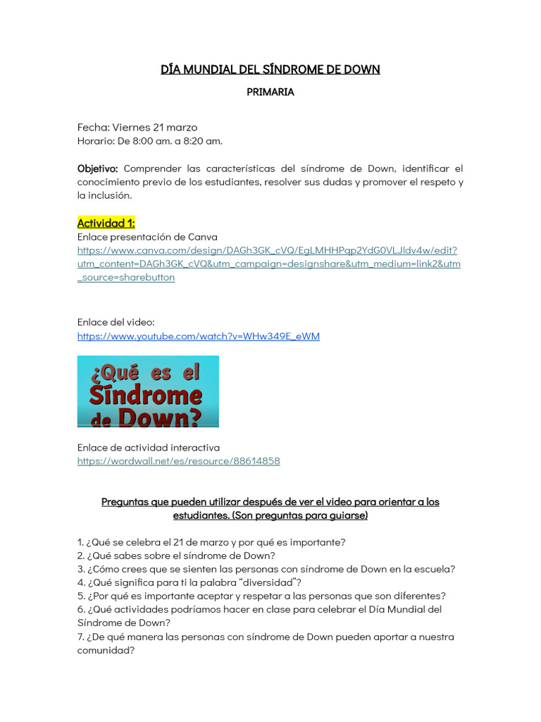 Actividades para el Día del Síndrome de Down | PDF | Síndrome de Down