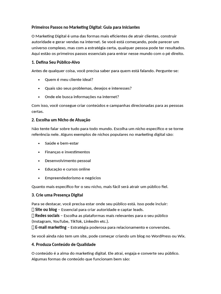 Primeiros Passos No Marketing Digital | PDF | Marketing | Marketing digital