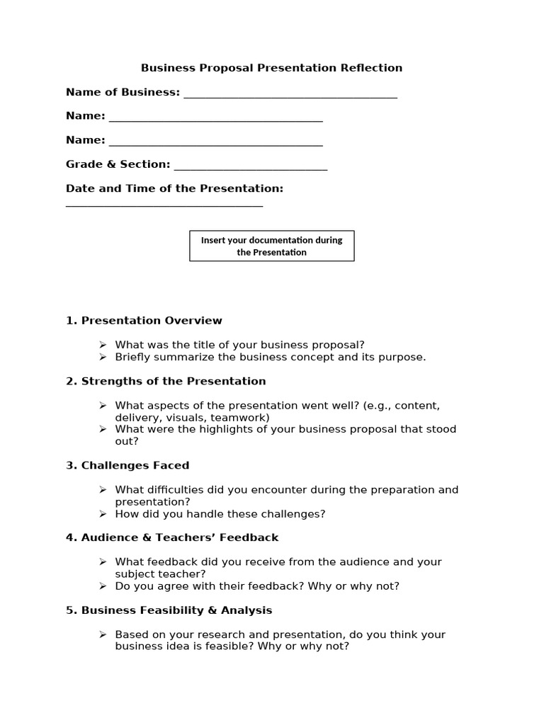 Business Proposal Presentation Reflection Template | PDF