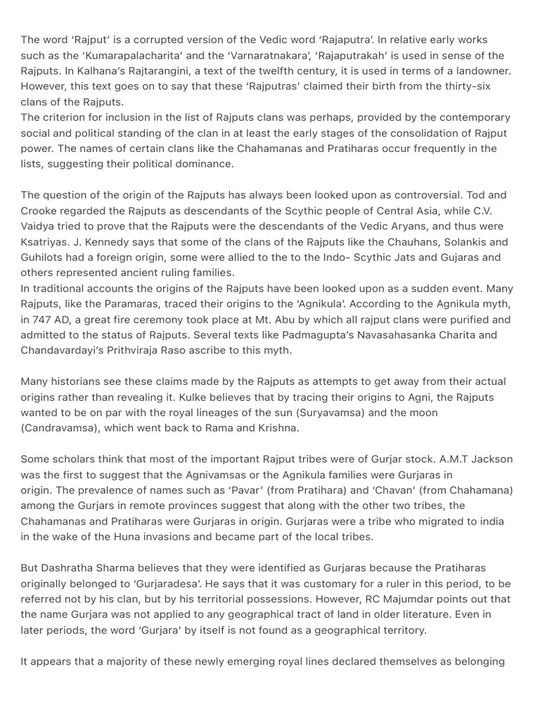 Origins and Evolution of Rajputs | PDF