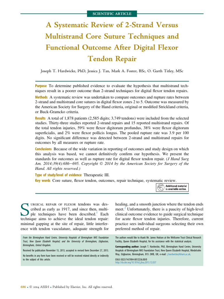 A Systematic Review of 2-Strand Versus Multistrand Core Suture ...