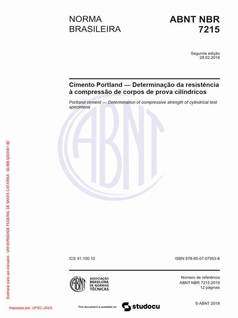 ABNT NBR 7215 2019 - Cimento Portland - Determinação Da Resistência À ...