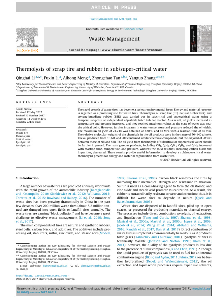 Thermolysis of Scrap Tire and Rubber in Sub-Super-Critical Water | PDF ...