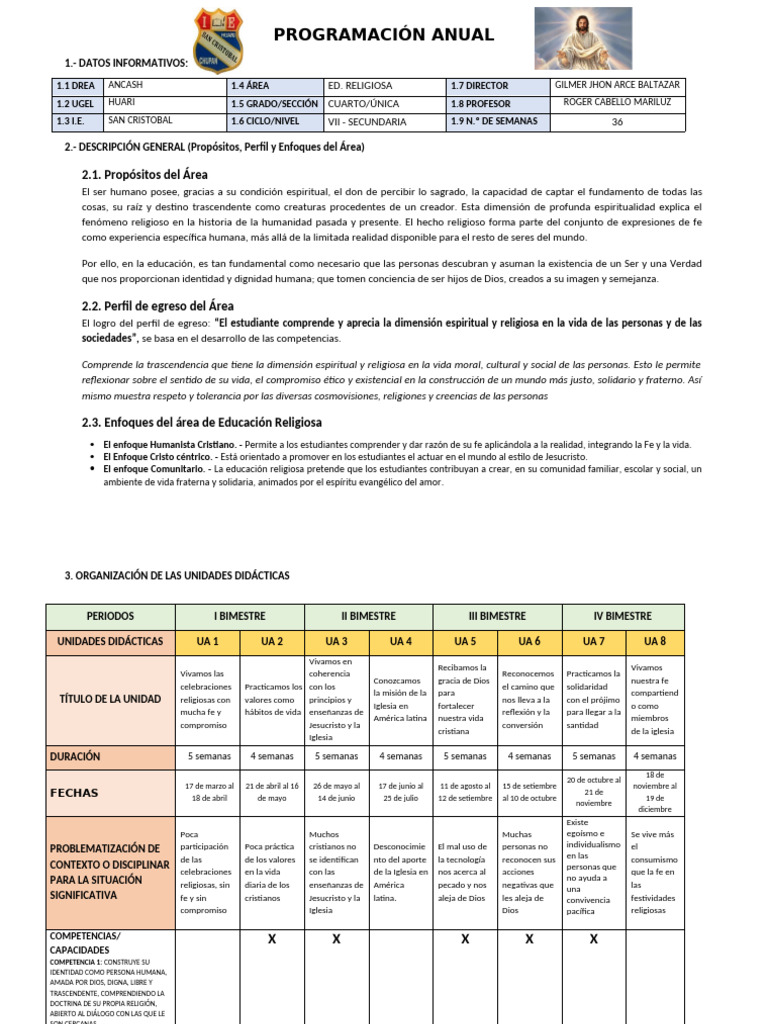 Programación Anual Cuarto 2025-1 | PDF | Iglesia Católica | Fe