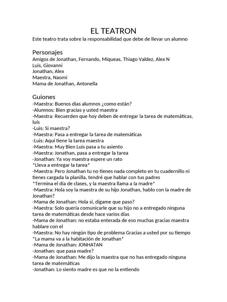 Responsabilidad Estudiantil en El Teatron | PDF