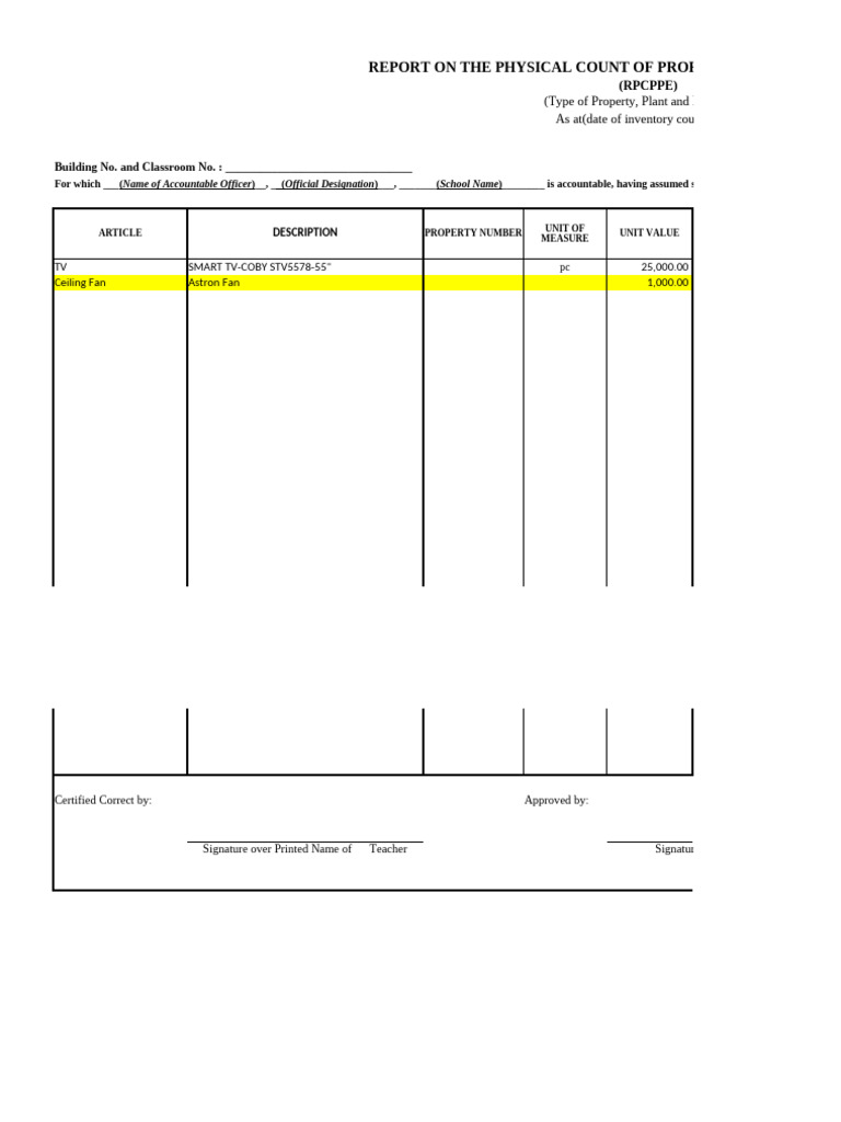 RPCPPE-per-classroom | PDF | Depreciation | Inventory