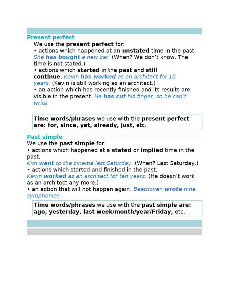 Present Perfec-Past Simple | PDF