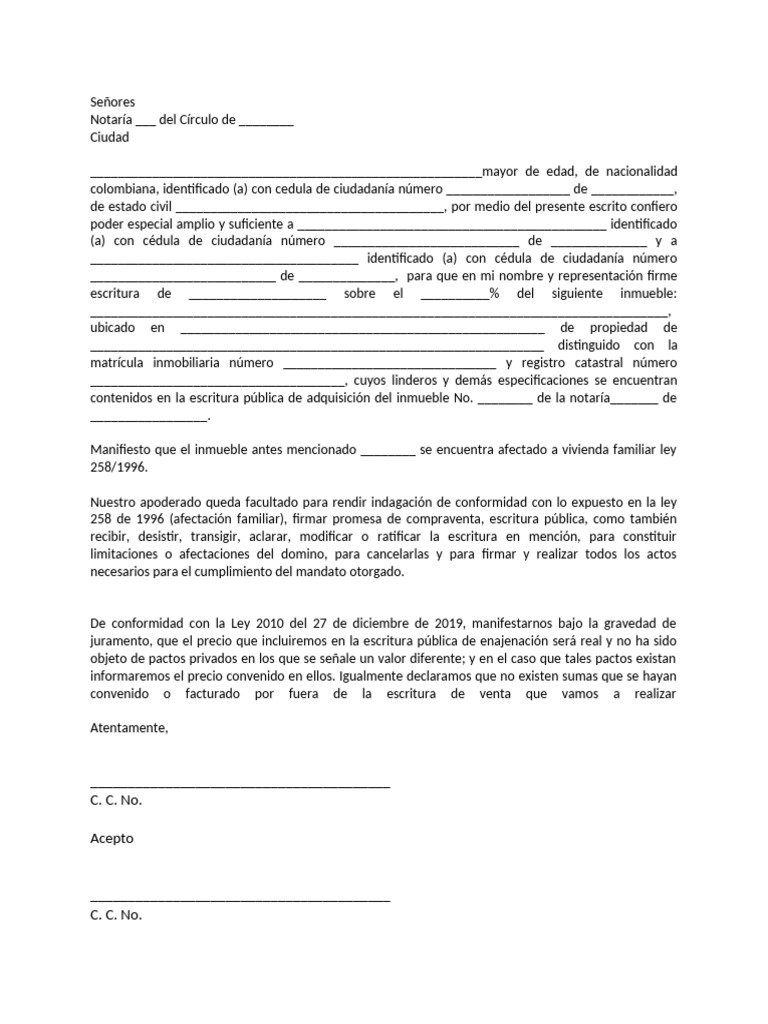 Poder para Venta Poderdante) Inmueble | PDF