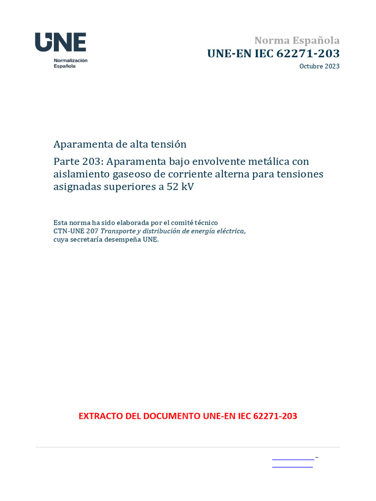 (Ex) Une-En Iec 62271-203 2023 | PDF | Aislador (Electricidad) | Transformador