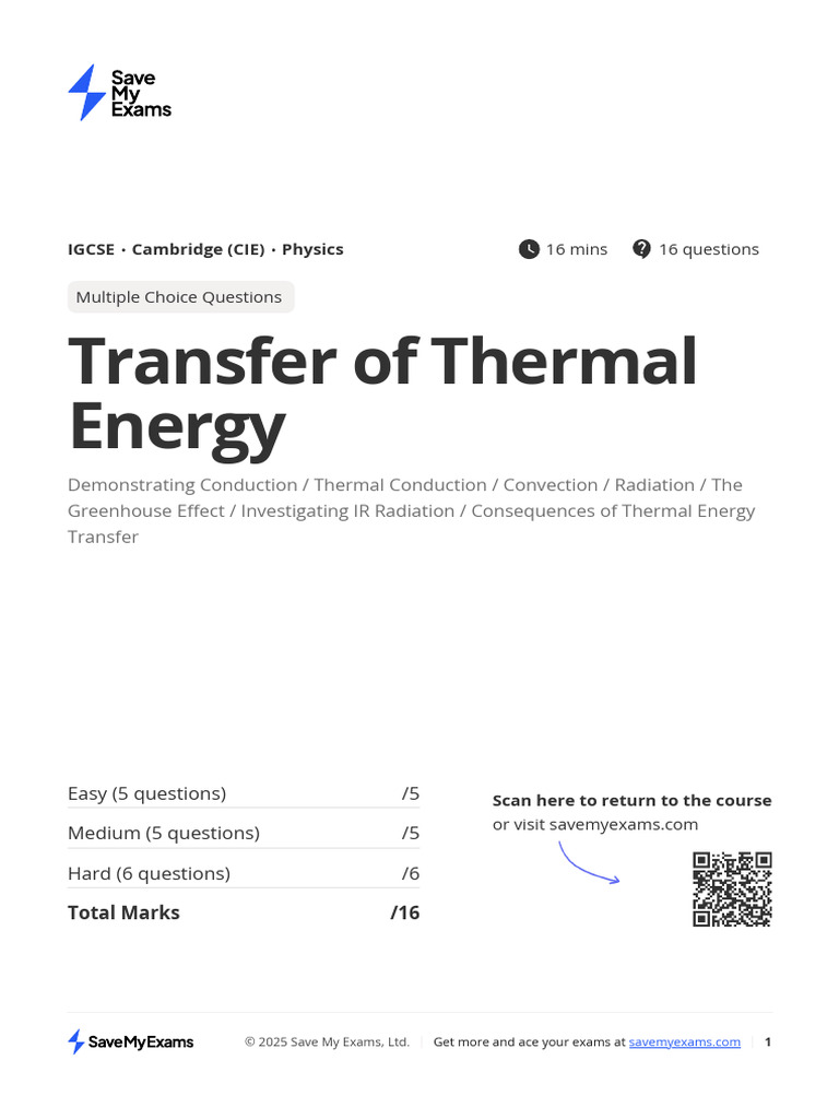 Thermal Energy Transfer Quiz IGCSE | PDF | Convection | Thermal Conduction
