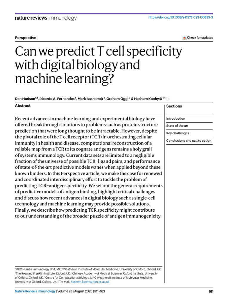 Hudson Et Al. - 2023 - Can We Predict T Cell Specificity With Digital Biology and Machine ...