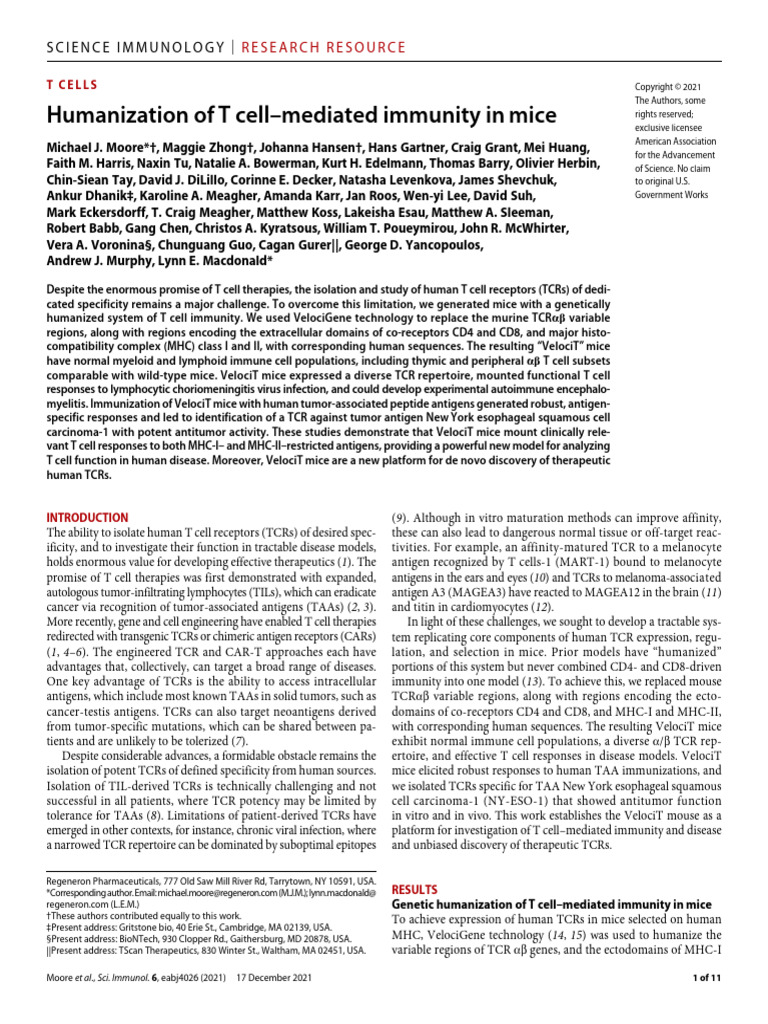 Moore et al. - 2021 - Humanization of T cell–mediated immunity in mice ...