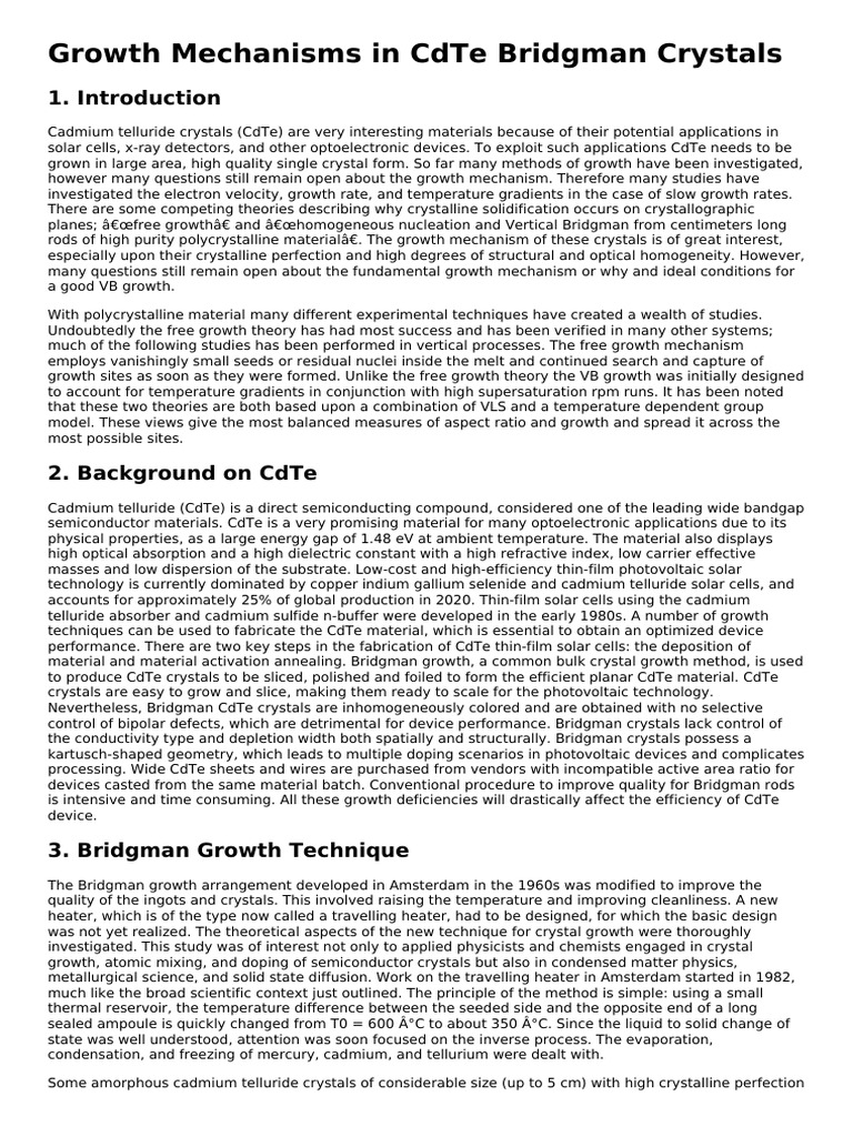CdTe Bridgman Crystal Growth Mechanisms | PDF | Band Gap | Single Crystal