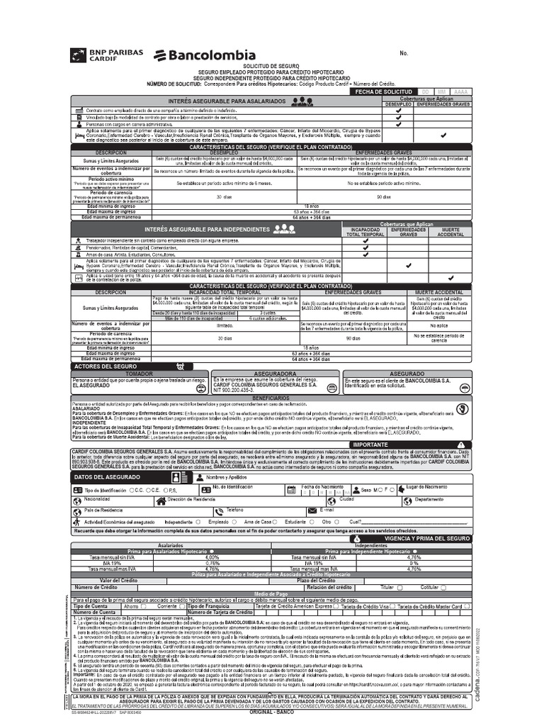 Formato Cardif Nuevo | PDF | Seguro | Póliza de seguros