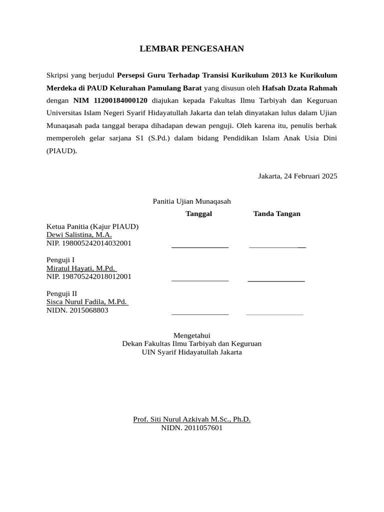 Lembar Pengesahan Skripsi Haf | PDF