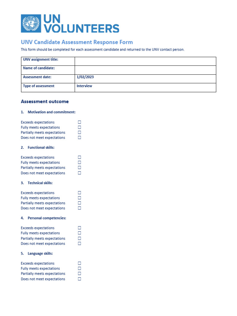 UNV Candidate Assessment Form | PDF
