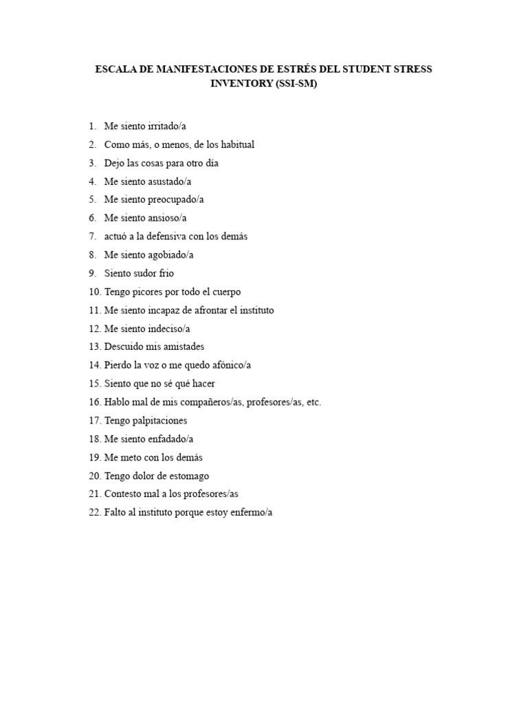 Escala de Estrés en Estudiantes SSI-SM | PDF