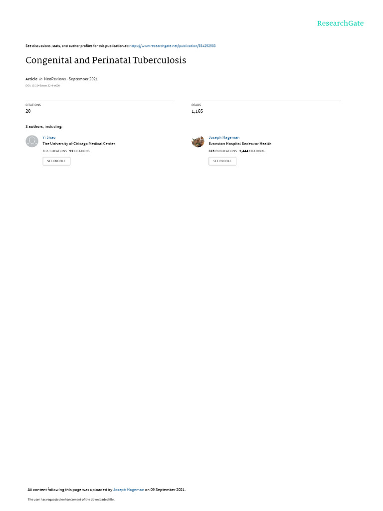 Congenital and Perinatal Tuberculosis: Neoreviews September 2021 | PDF ...