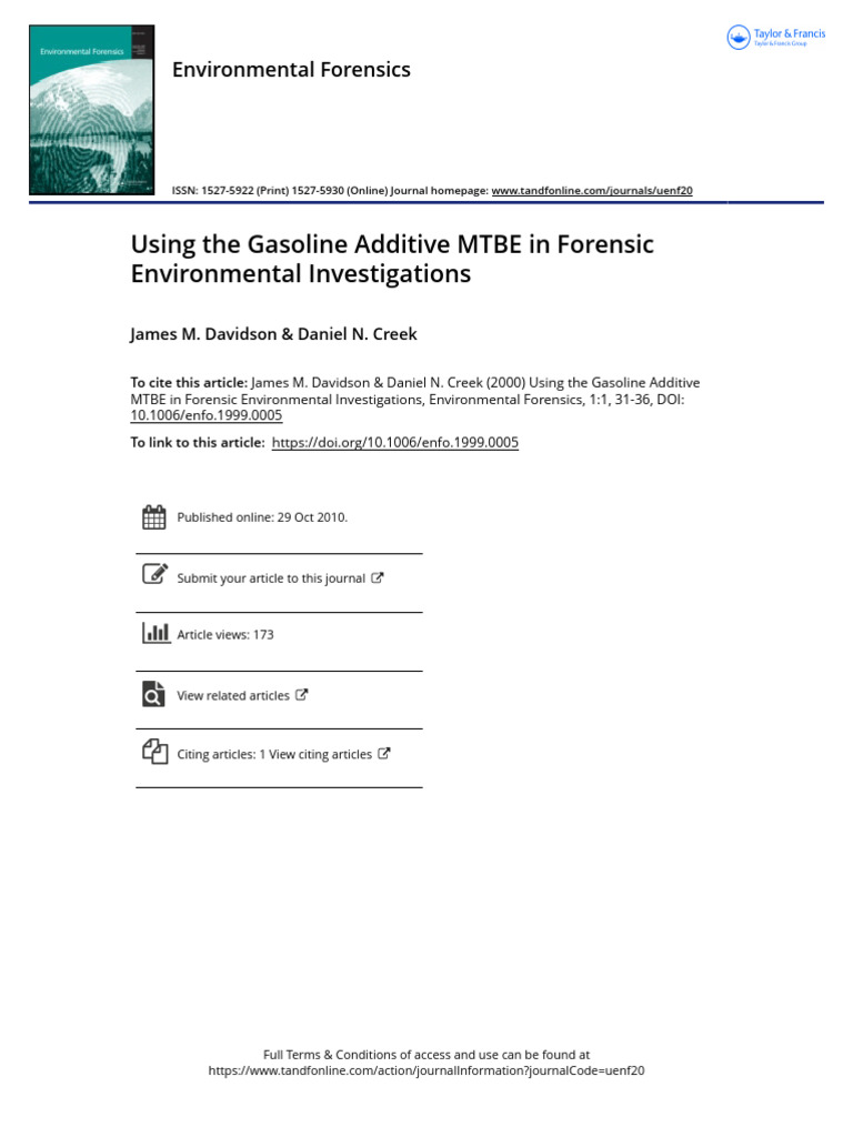Using The Gasoline Additive MTBE in Forensic Environmental Investigations | PDF | Gasoline ...