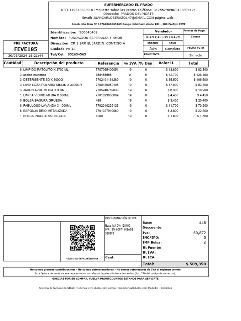 Factura de Compra - Supermercado El Prado | PDF | Pagos | Servicios ...