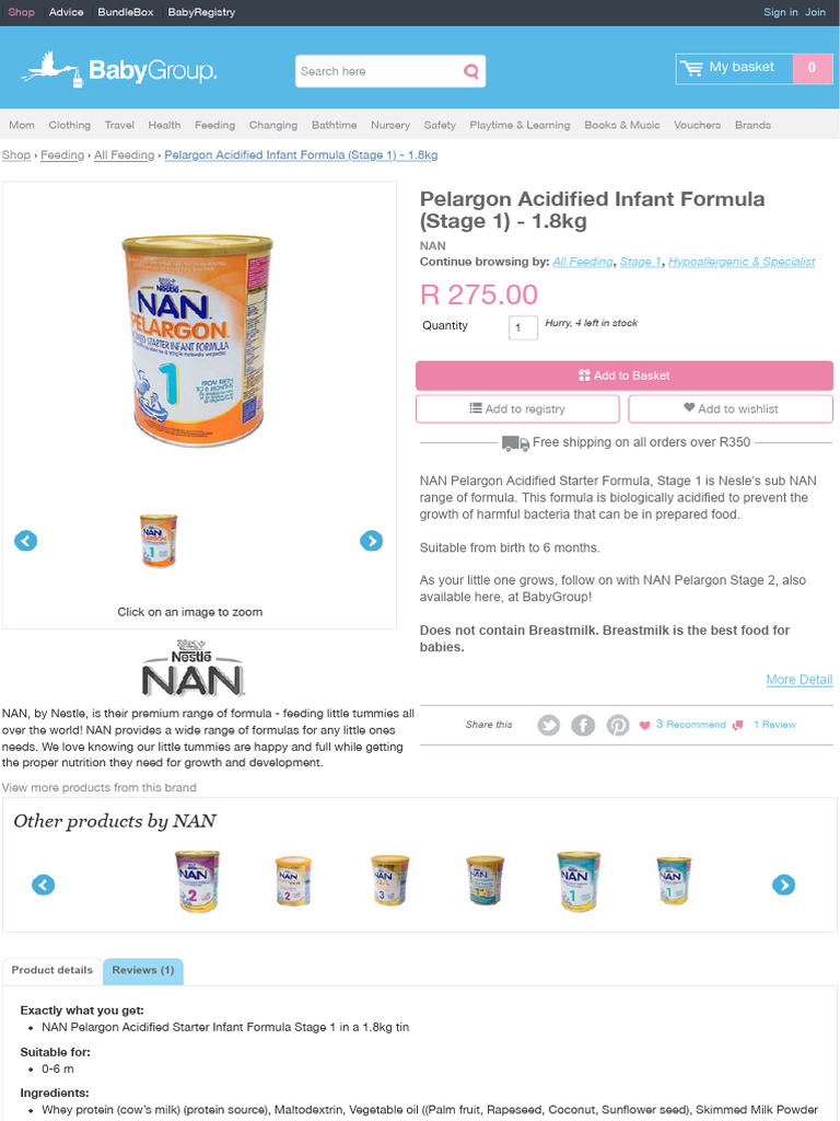 Nan Pelargon Stage 1 Infant Formula by Nestle BabyGroup | PDF | Infant ...