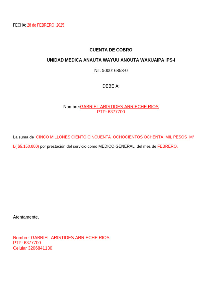 Cuenta de Cobro, Michella | PDF