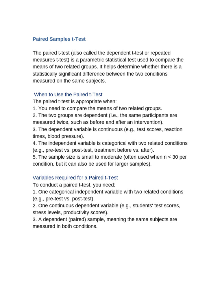 Paired_Samples_t_Test | PDF | Student's T Test | P Value