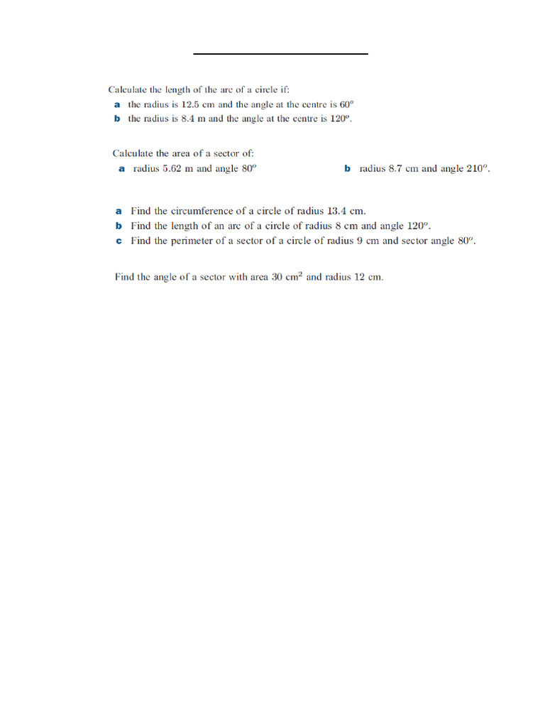 Exercises Arc Length And Sector Area Pdf