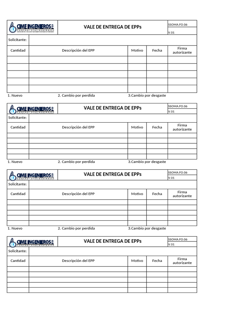 Vale Entrega Epp | PDF